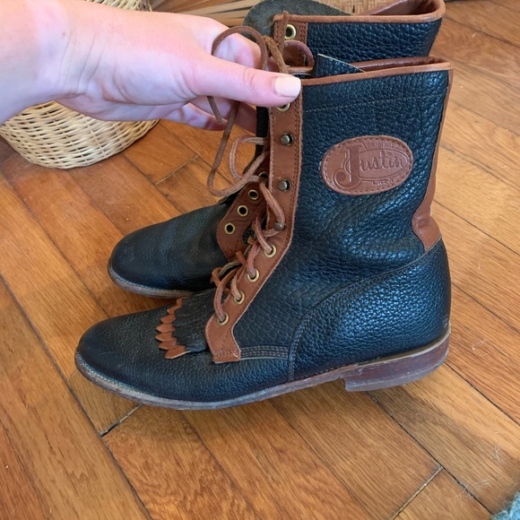 Justin Boots | Shoes | Vintage Justin Black And Brown Ropers Western ...